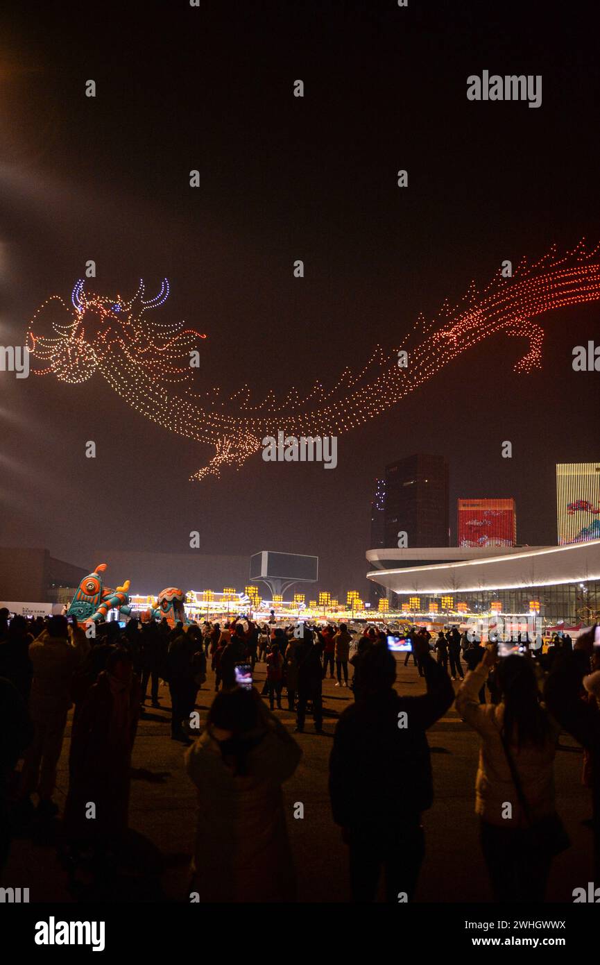 CHENGDU, CHINA FEBRUARY 10, 2024 - 3,000 drones form a golden dragon in ...