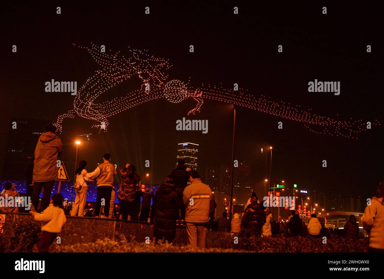 CHENGDU, CHINA FEBRUARY 10, 2024 - 3,000 drones form a golden dragon in ...