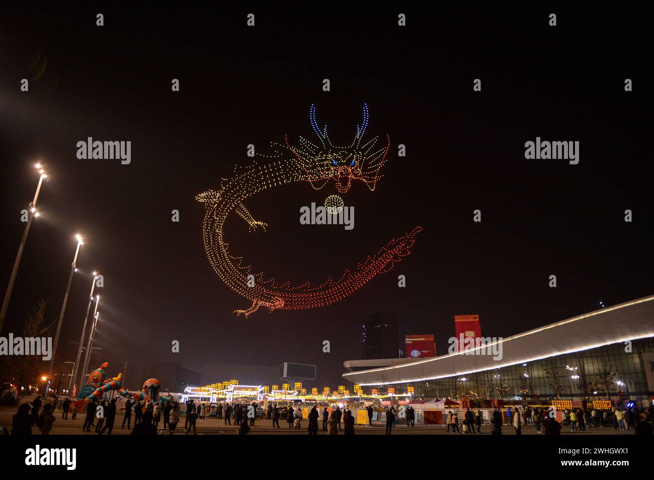 CHENGDU, CHINA FEBRUARY 10, 2024 - 3,000 drones form a golden dragon in ...