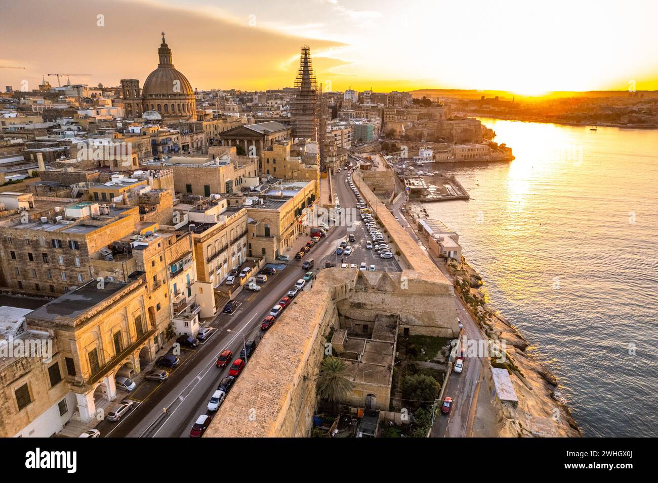 Aerial drone skyline of Valletta at sunset, Malta Stock Photo - Alamy