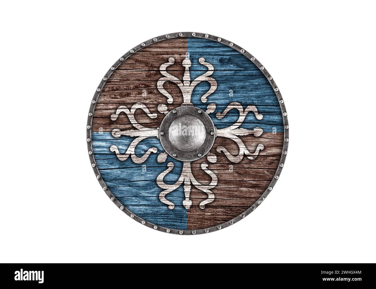 Old decorated wooden round shield isolated on white background Stock ...