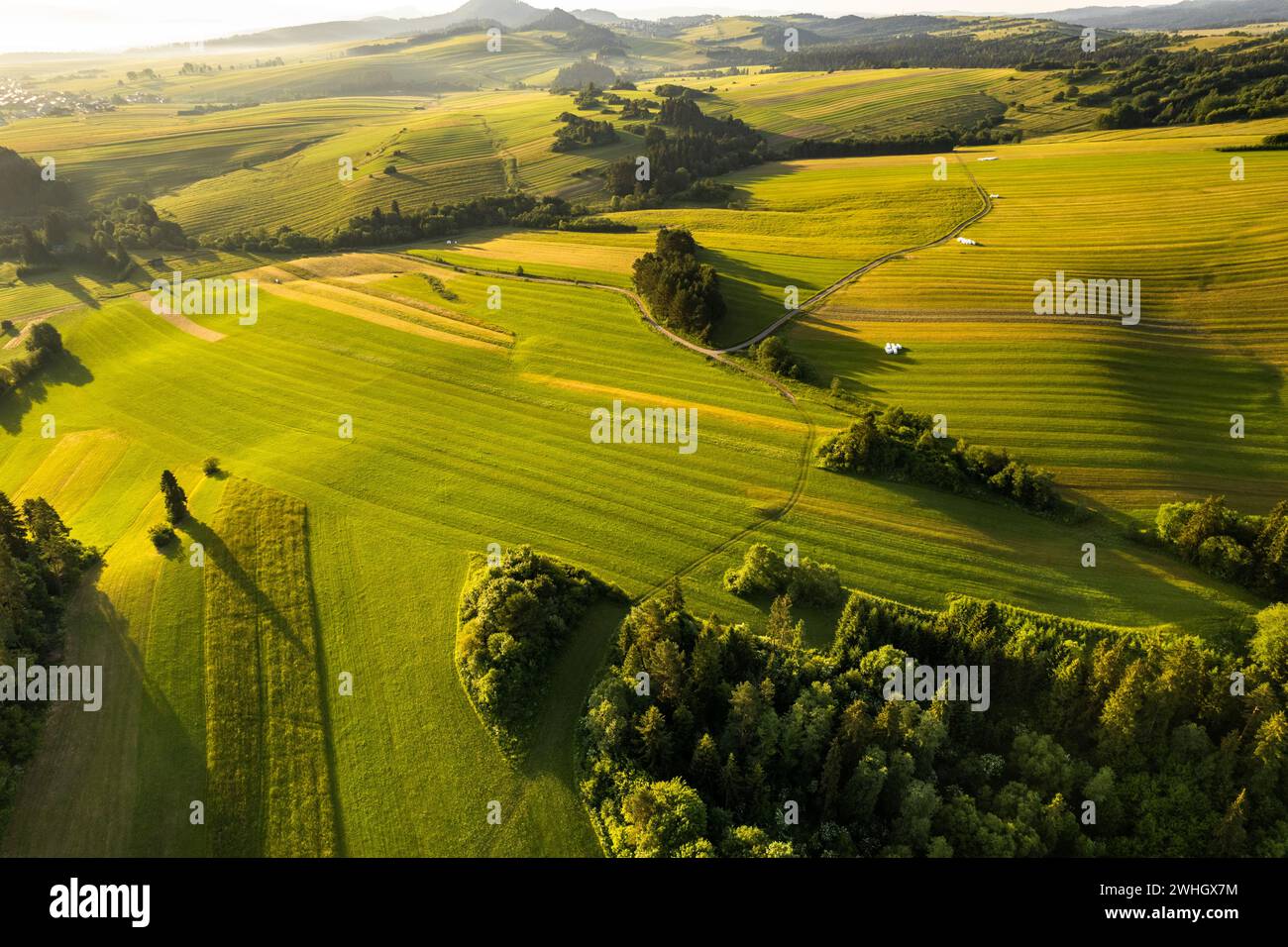 Aerial view of landscape with fields hi-res stock photography and ...