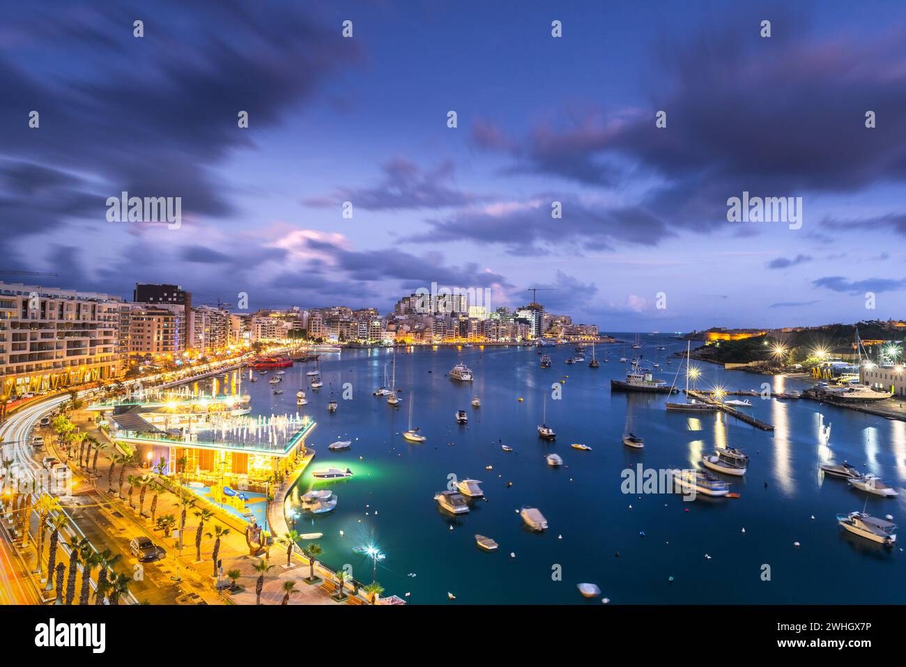 Night panoramic cityscape of Sliema Bay in Malta Stock Photo - Alamy