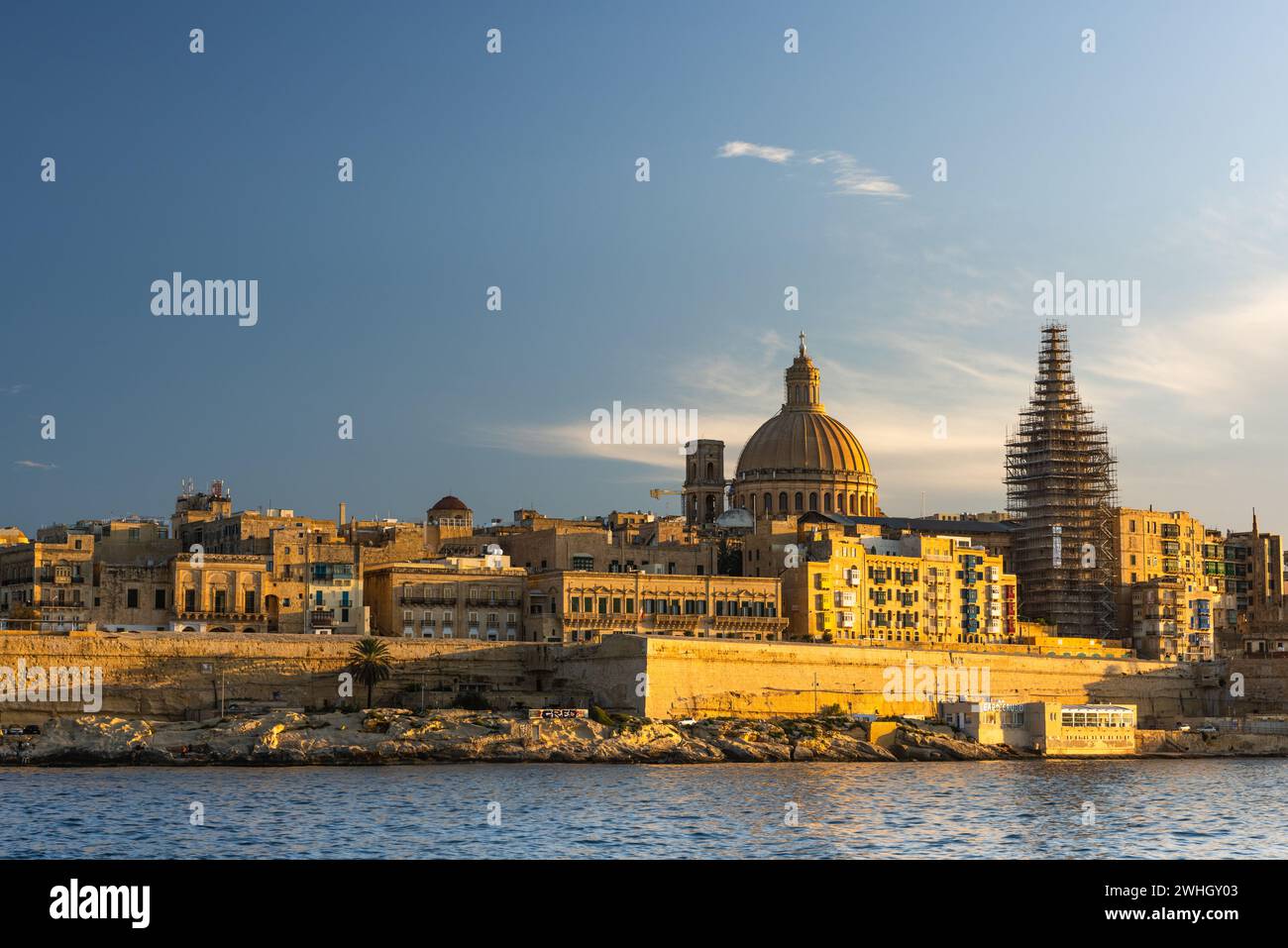 Valletta, Malta historical cuty skyline in warm sun light Stock Photo ...