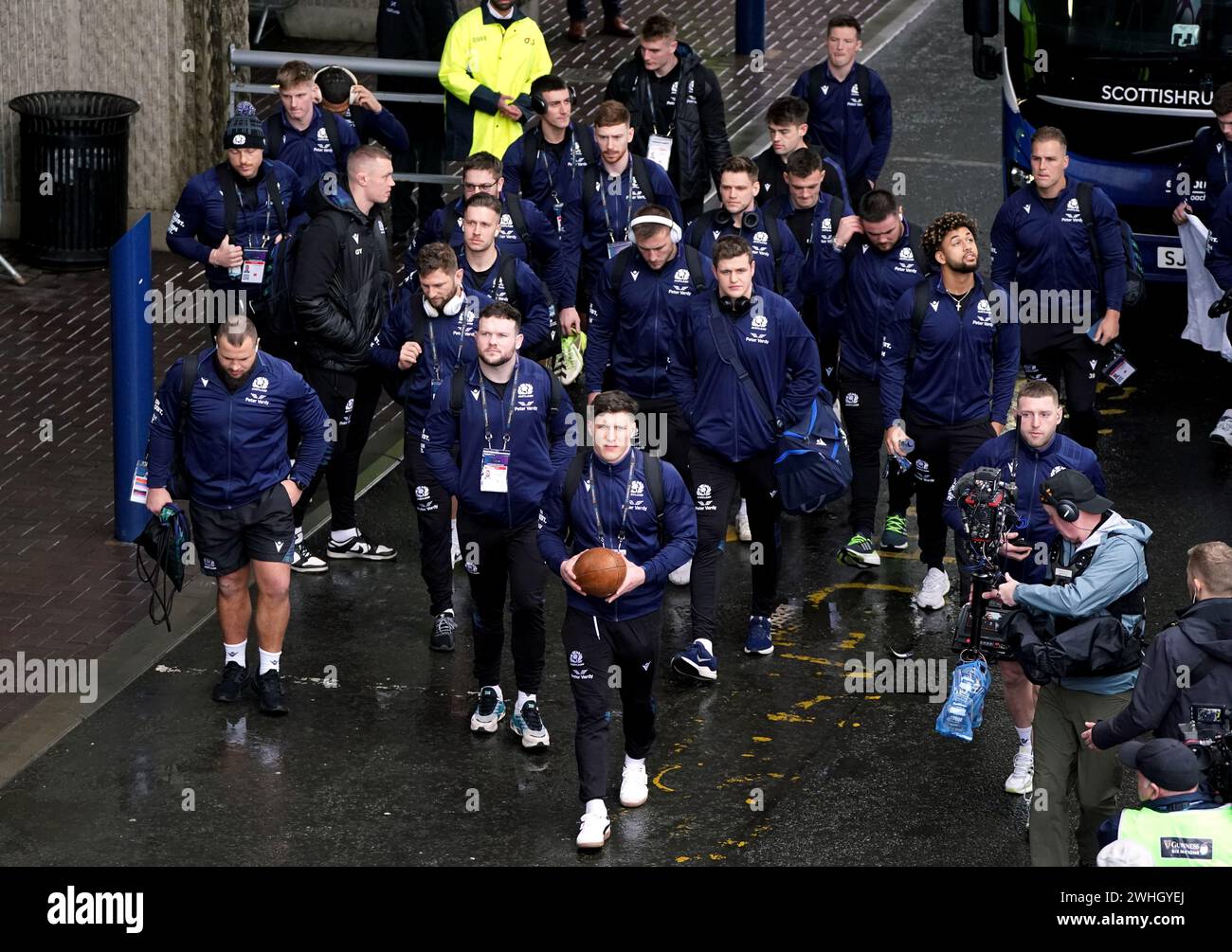 Scotland captain Rory Darge leads his side to the stadium ahead of the ...