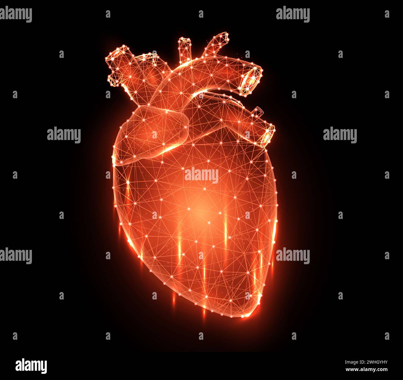 Polygonal vector illustration of a red heart on a black background ...