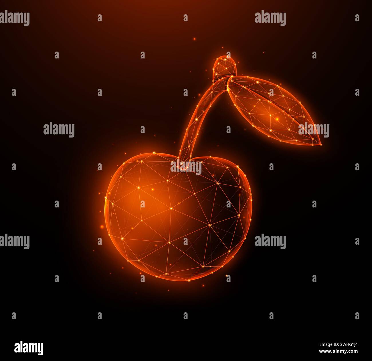 Polygonal vector illustration of cherry on a dark red background. Fruit ...