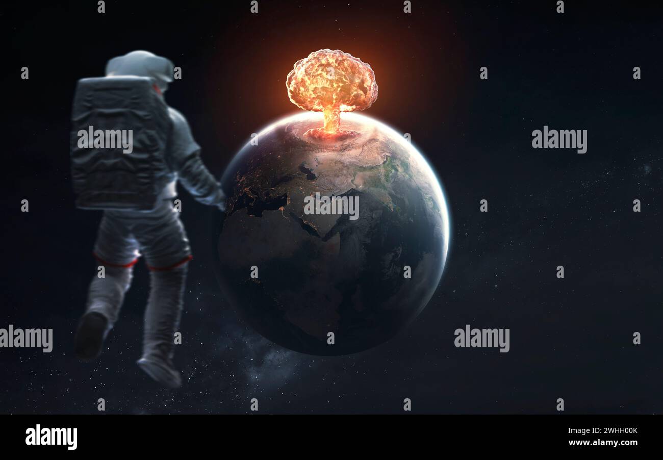 3D illustration of Nuclear war, destruction of the planet. World war ...