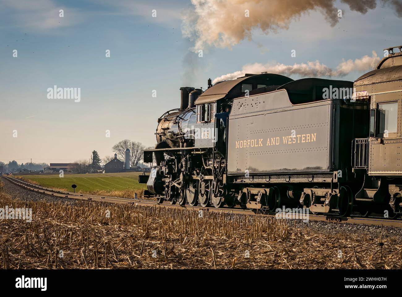 Rear Close Up View of a Classic Steam Locomotive Traveling Thru the ...