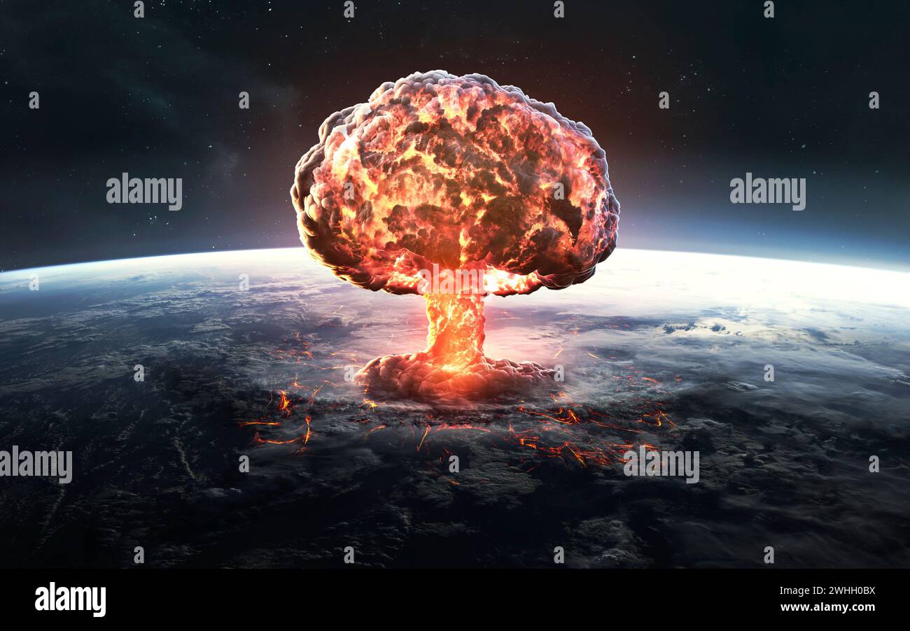 3D illustration of Nuclear war, destruction of the planet. World war ...