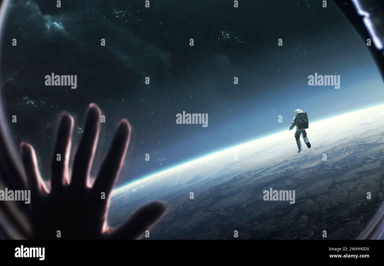 Space station porthole and Earth. 5K realistic science fiction art ...