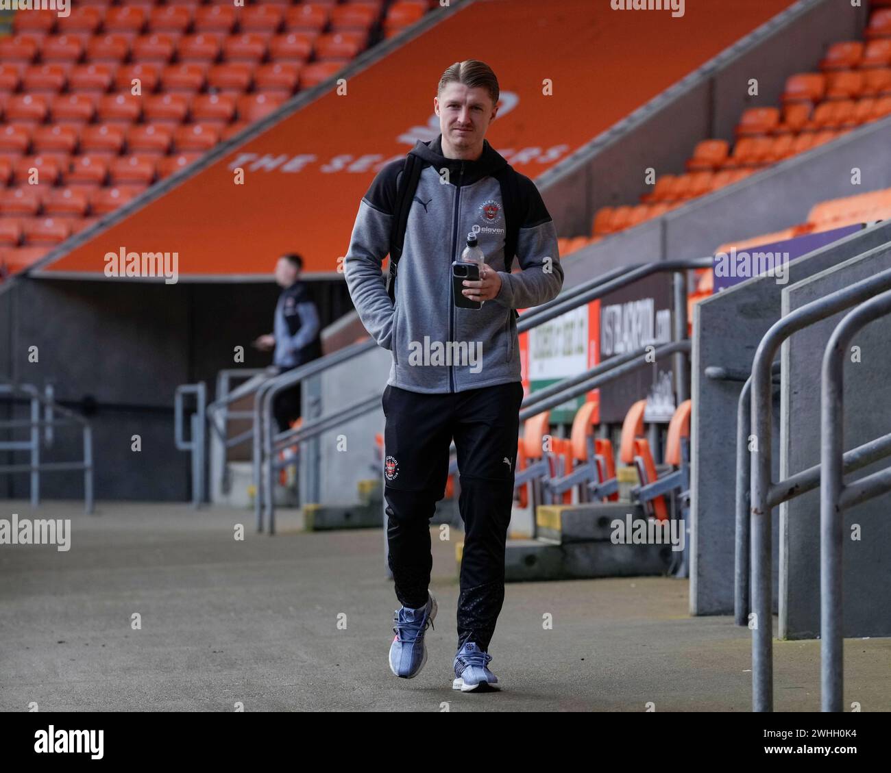 George Byers of Blackpool arrives at the stadium before the Sky Bet ...