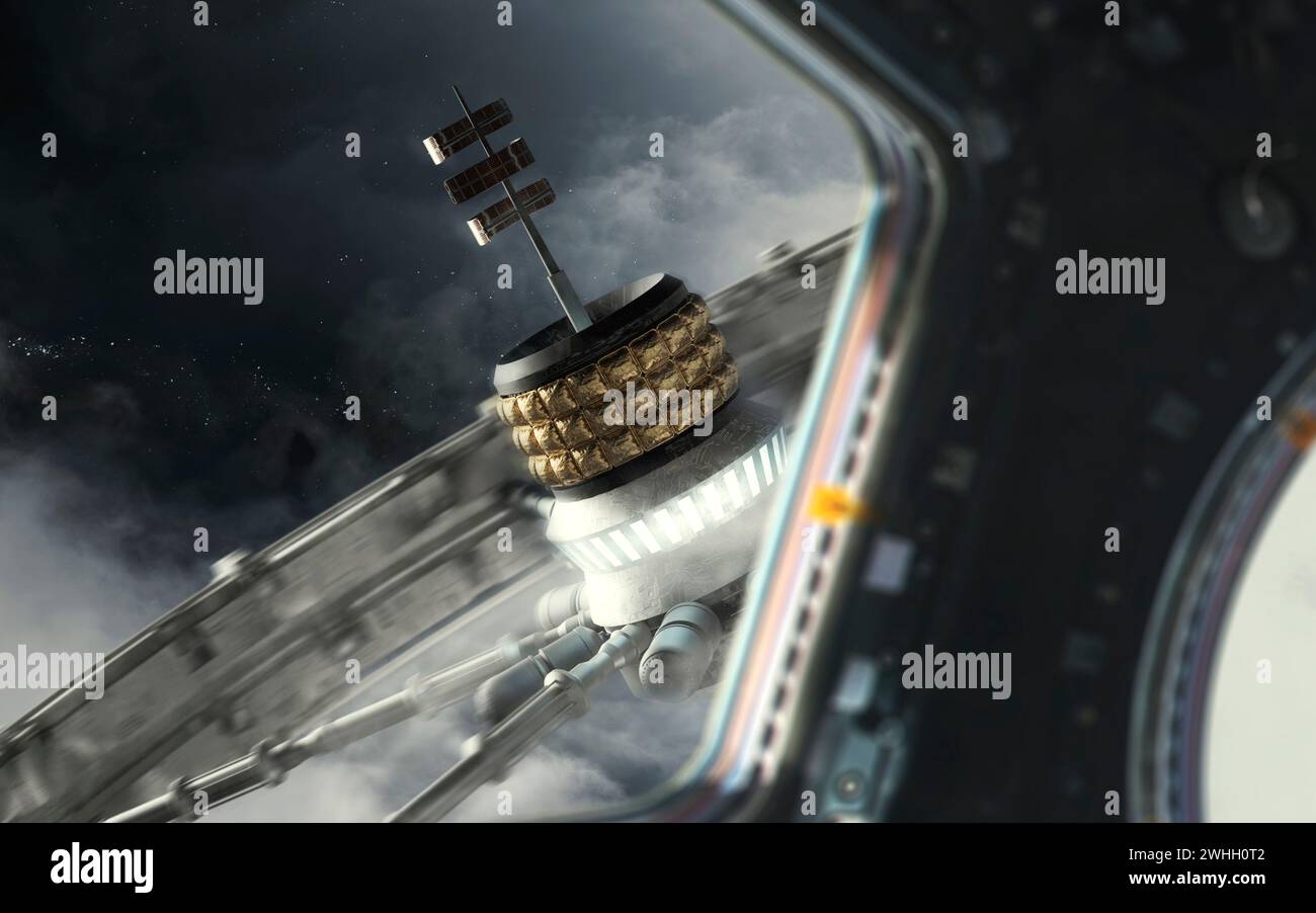 3D illustration of space station in deep space. 5K realistic science ...