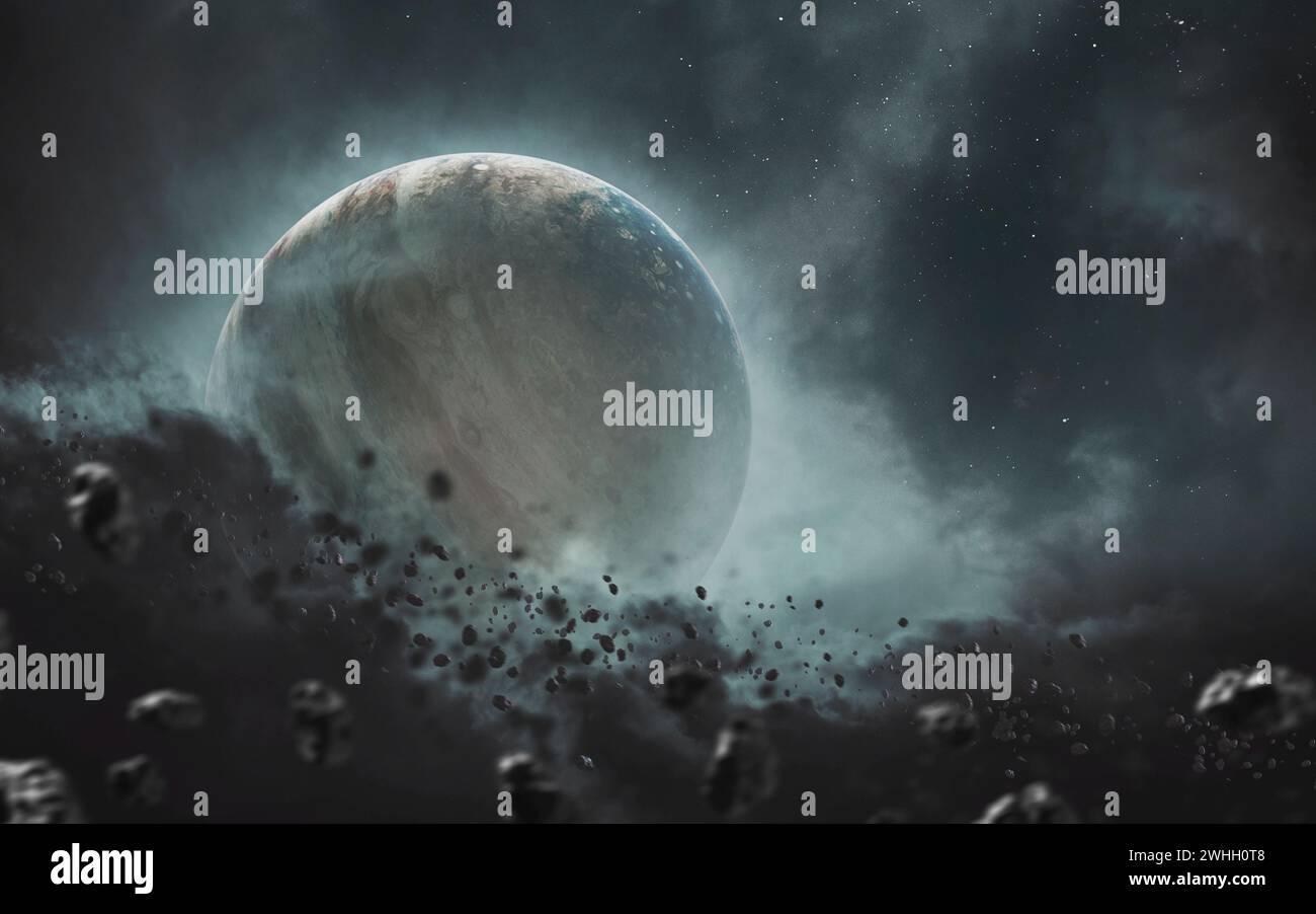 3D illustration of Black hole absorbing light in deep space. 5K ...