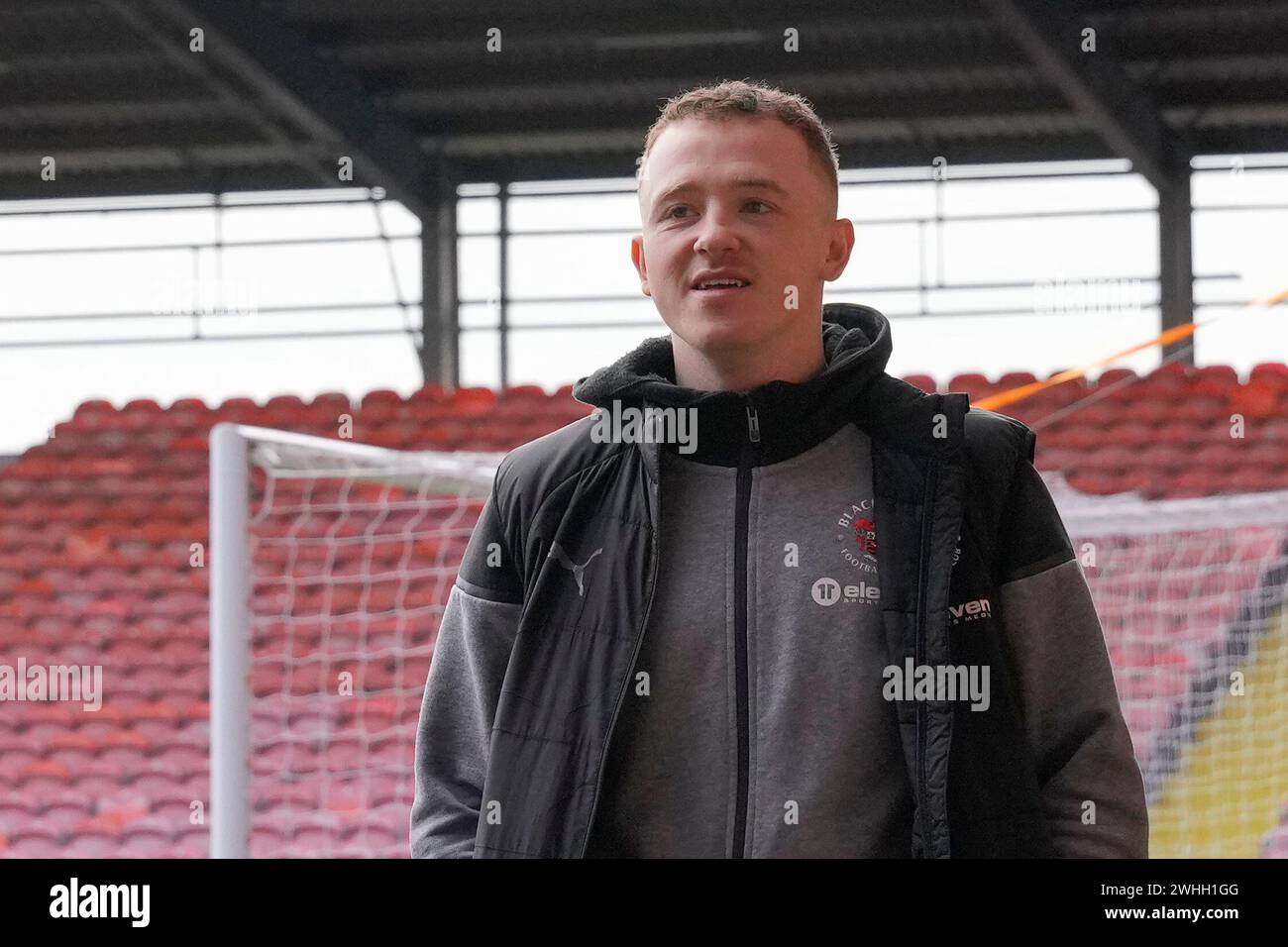 Shayne Lavery of Blackpool arrives at the stadium before the Sky Bet ...
