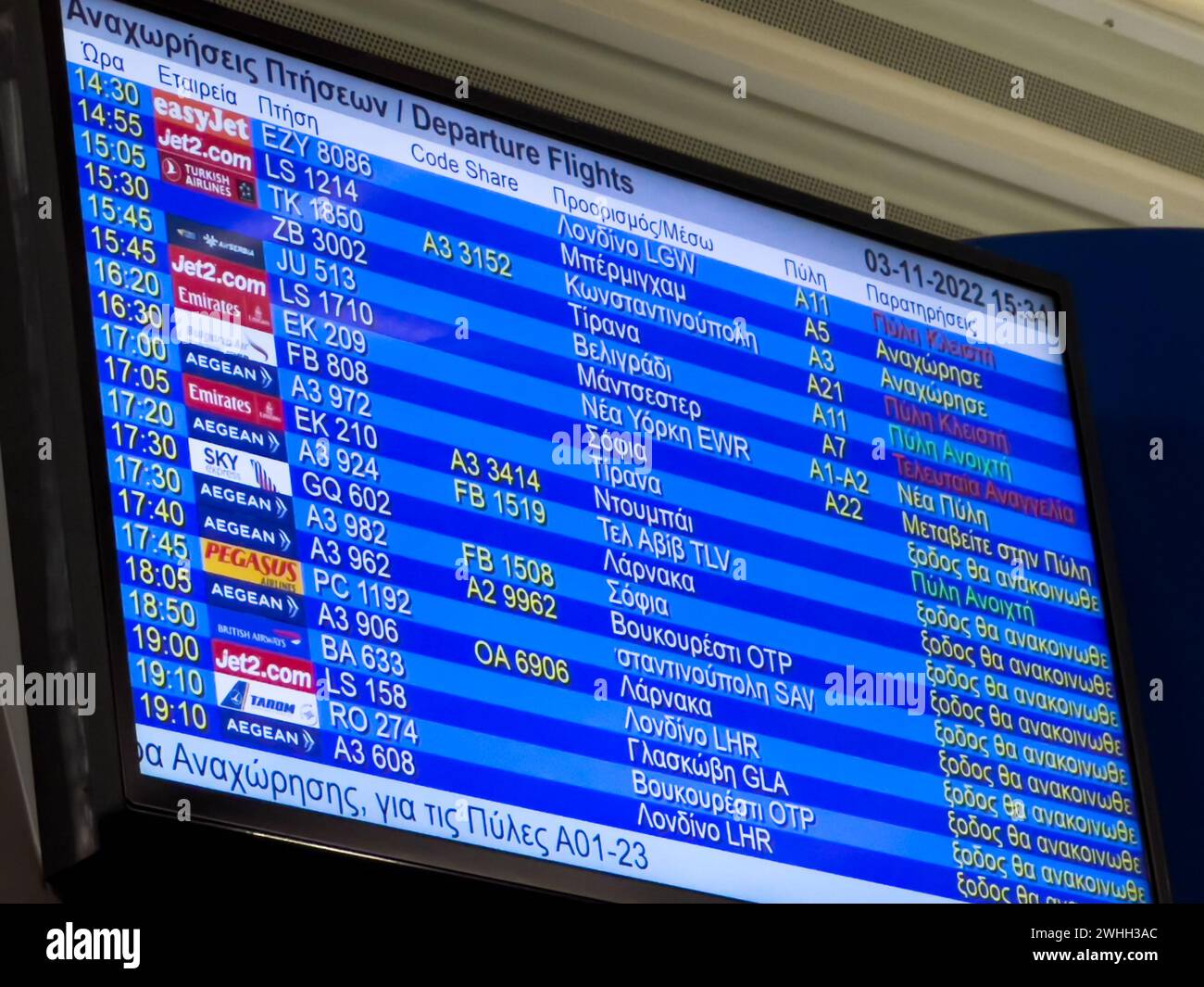 Screen with digital scoreboard and flight schedule at the airport Stock ...