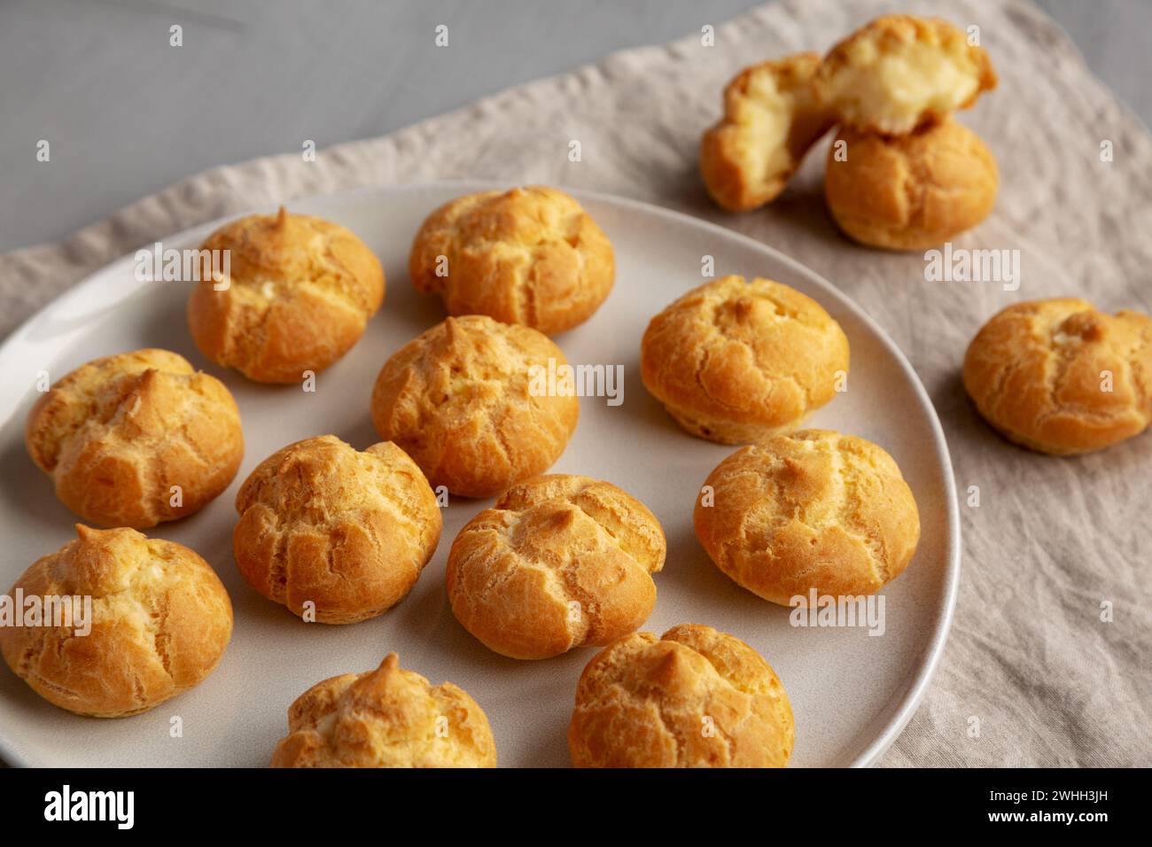 Homemade Mini Cream Puffs on a Plate, side view Stock Photo - Alamy
