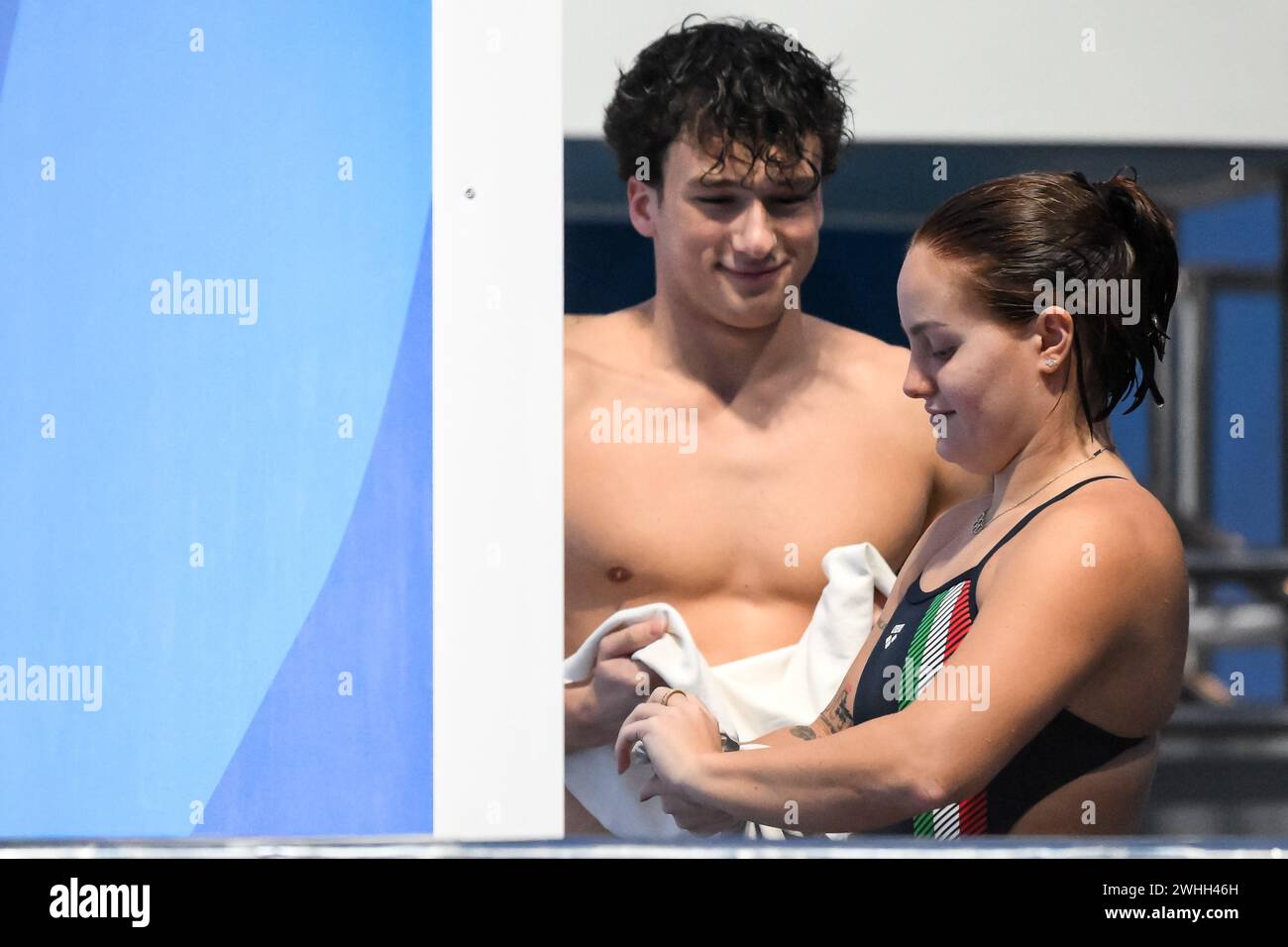 Matteo Santoro and Chiara Pellacani of Italy compete in the diving 3m ...