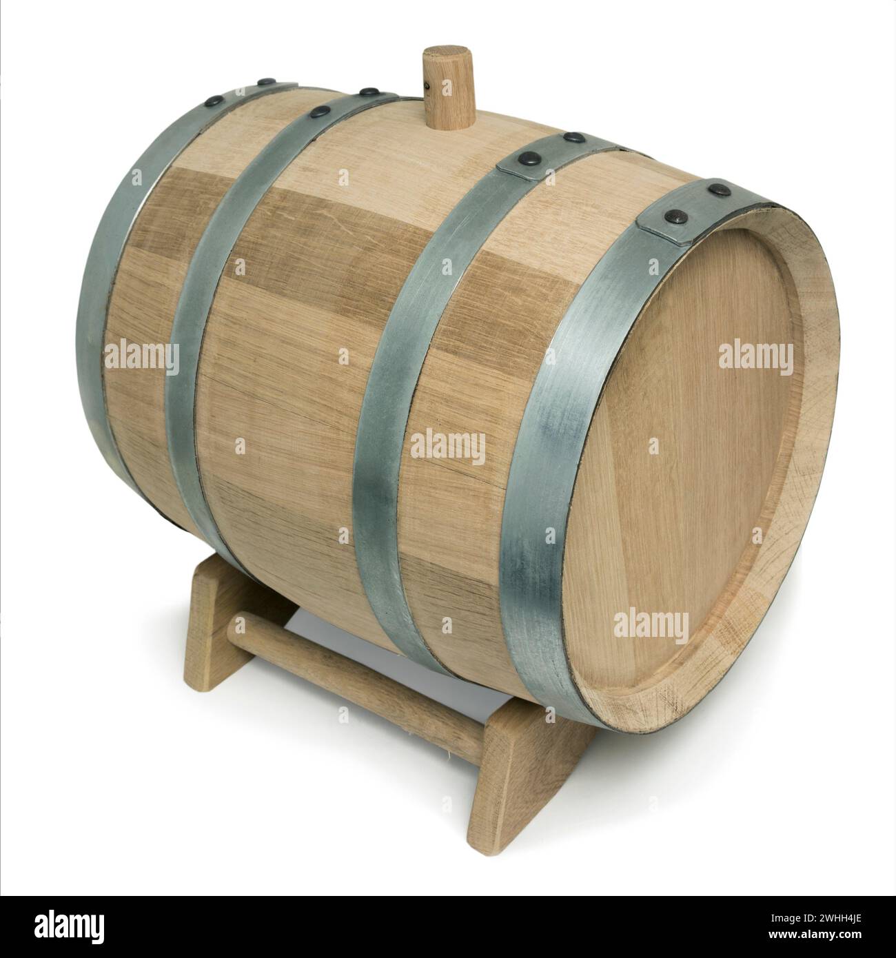 Oak barrel with a stand on a white background Stock Photo - Alamy