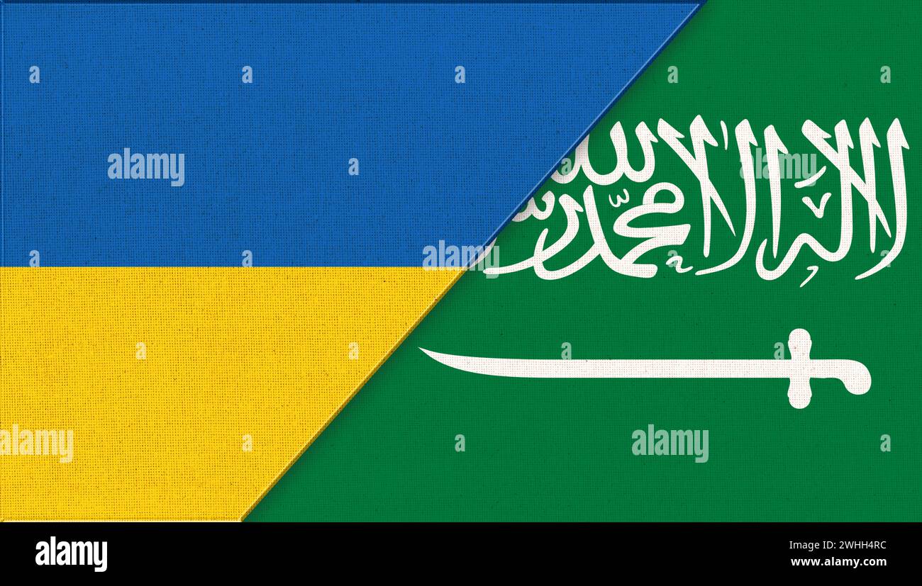 Flags of Ukraine and Saudi Arabia. National symbols of Ukraine and ...