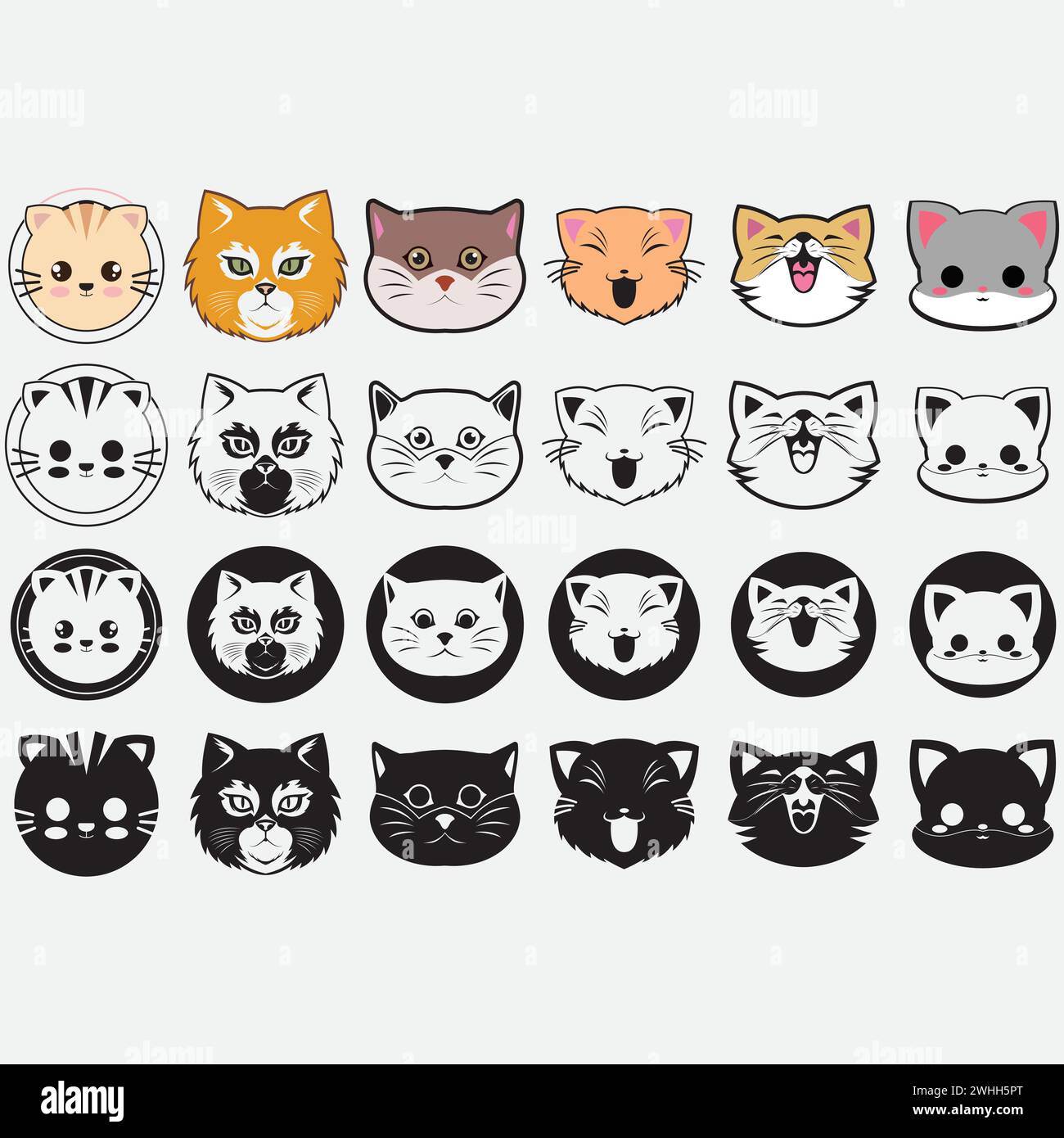 vector image illustration of a collection of cat logos Stock Vector ...