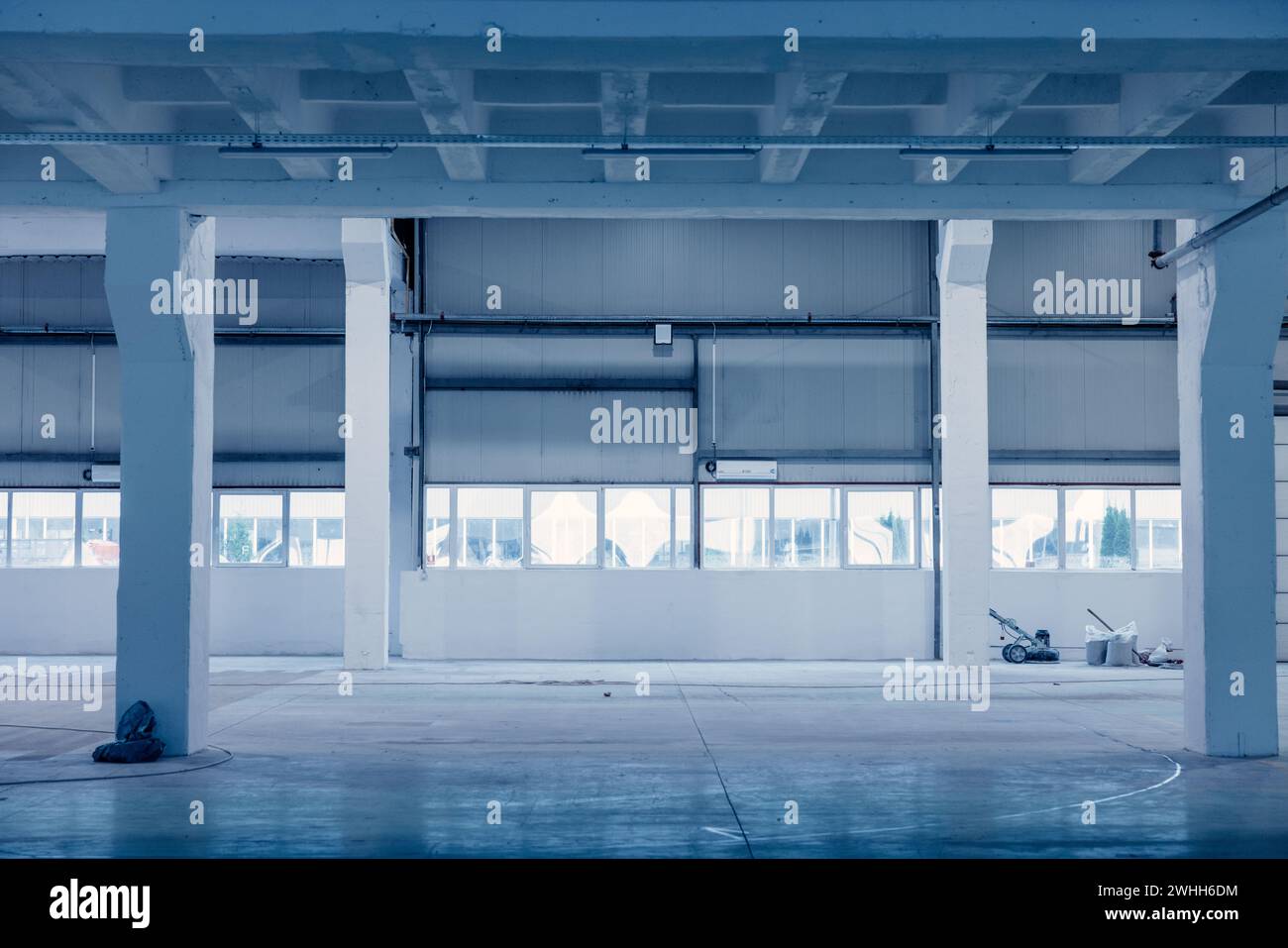 Interior of a warehouse or factory or storage under work Stock Photo ...