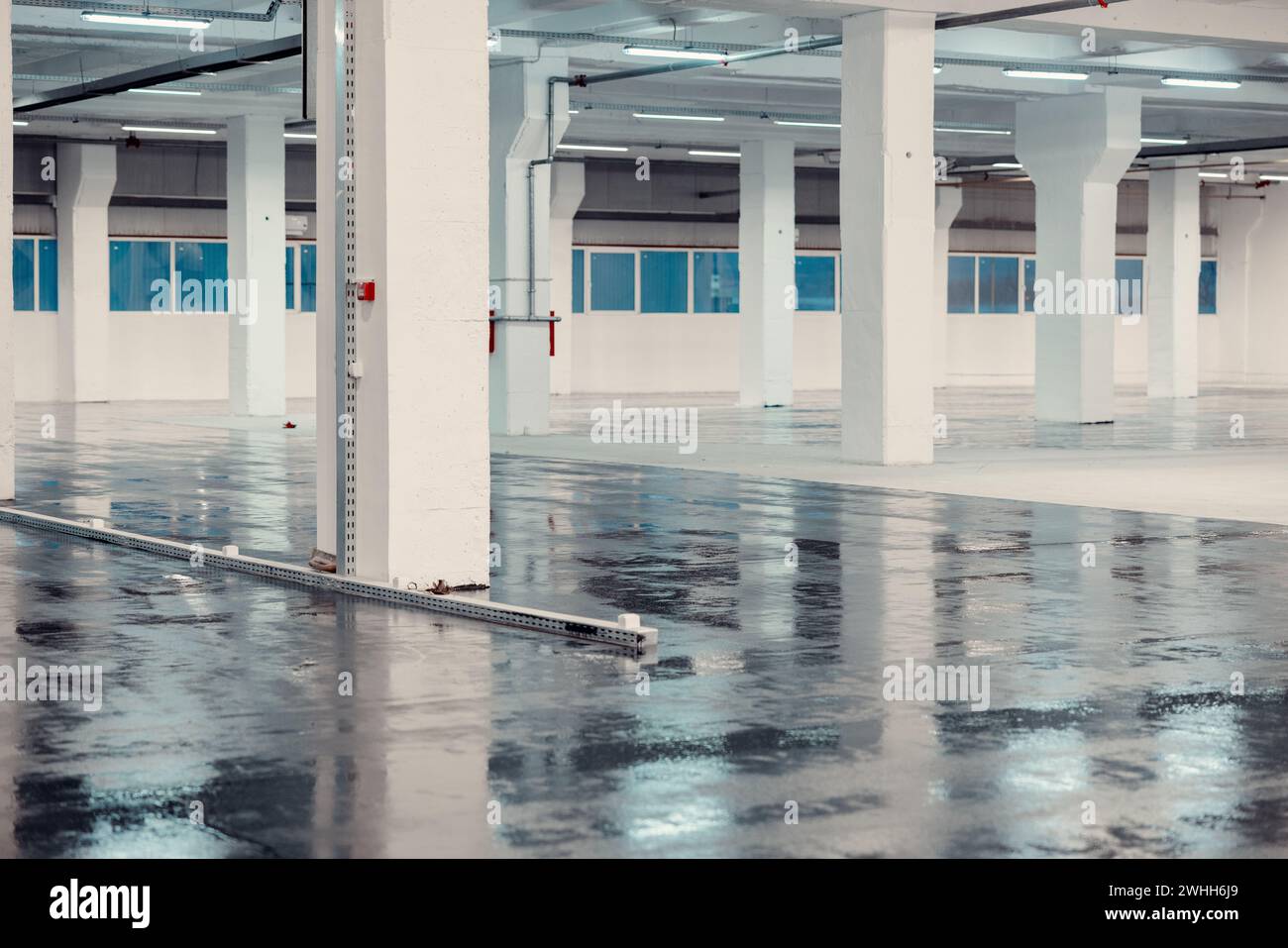 Interior of an industrial building with black epoxy resin applied Stock ...