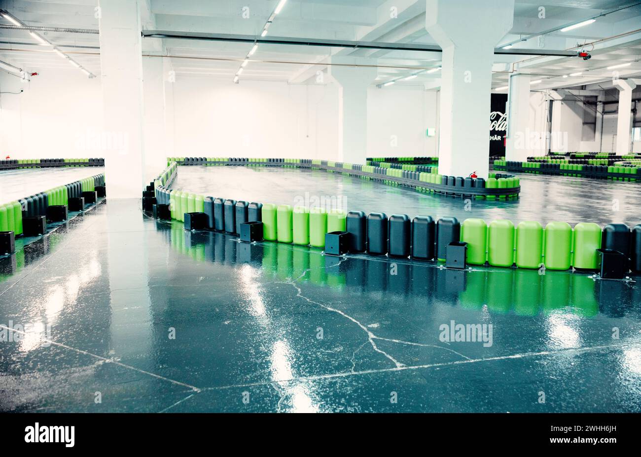 Inside of a Go Kart Play with bumpers in green and black colours Stock ...