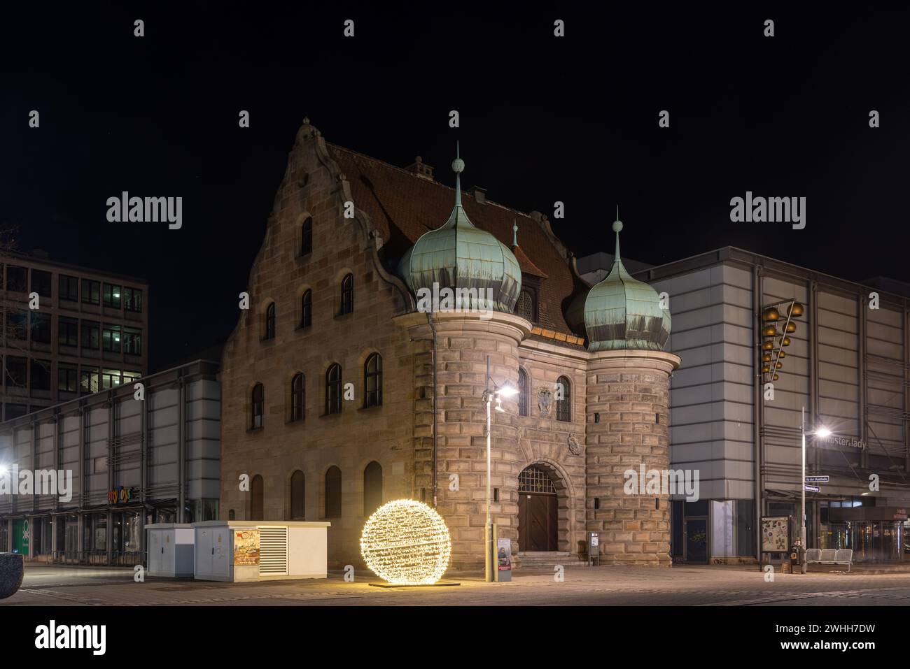 Historical building beautifully illuminated on a winter evening in ...