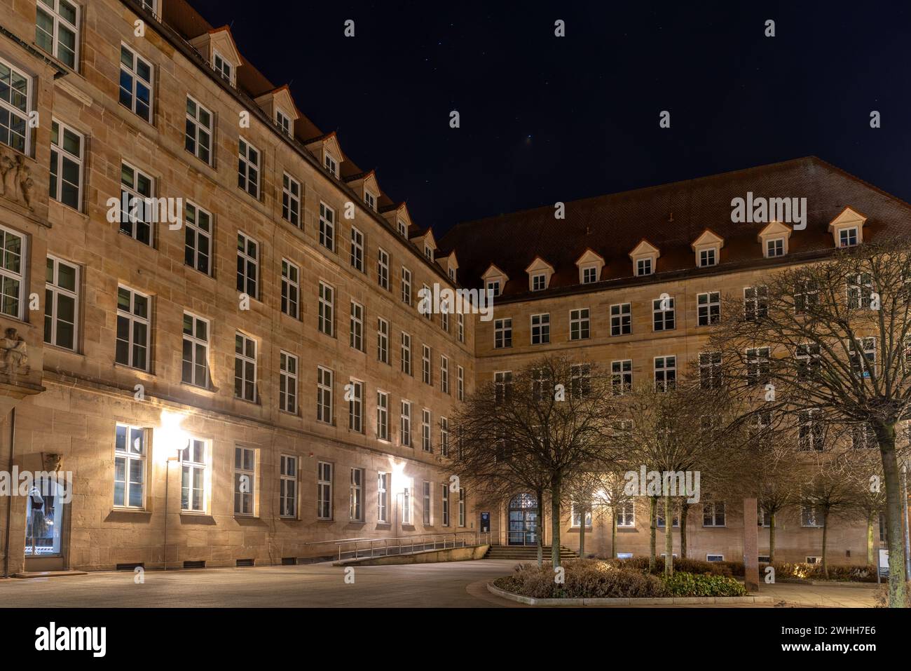 Historical building beautifully illuminated on a winter evening in ...