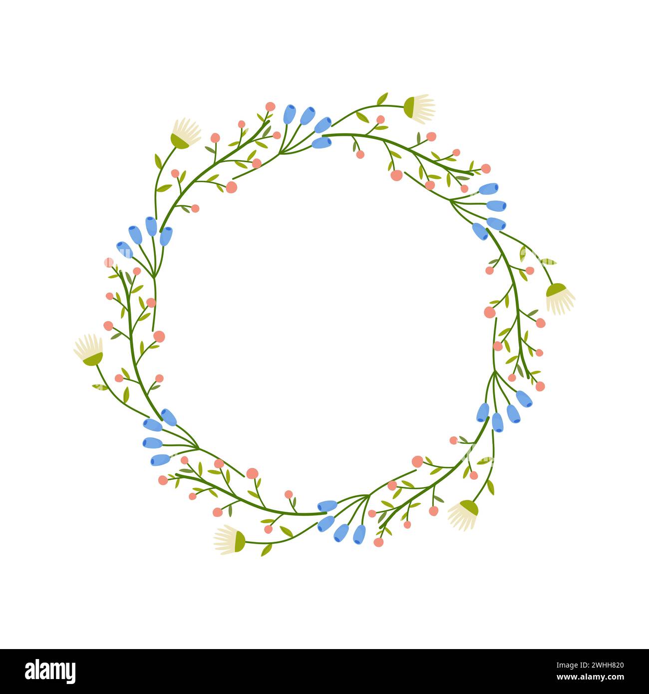 Floral round frame, ornament, spring . On white isolated background ...