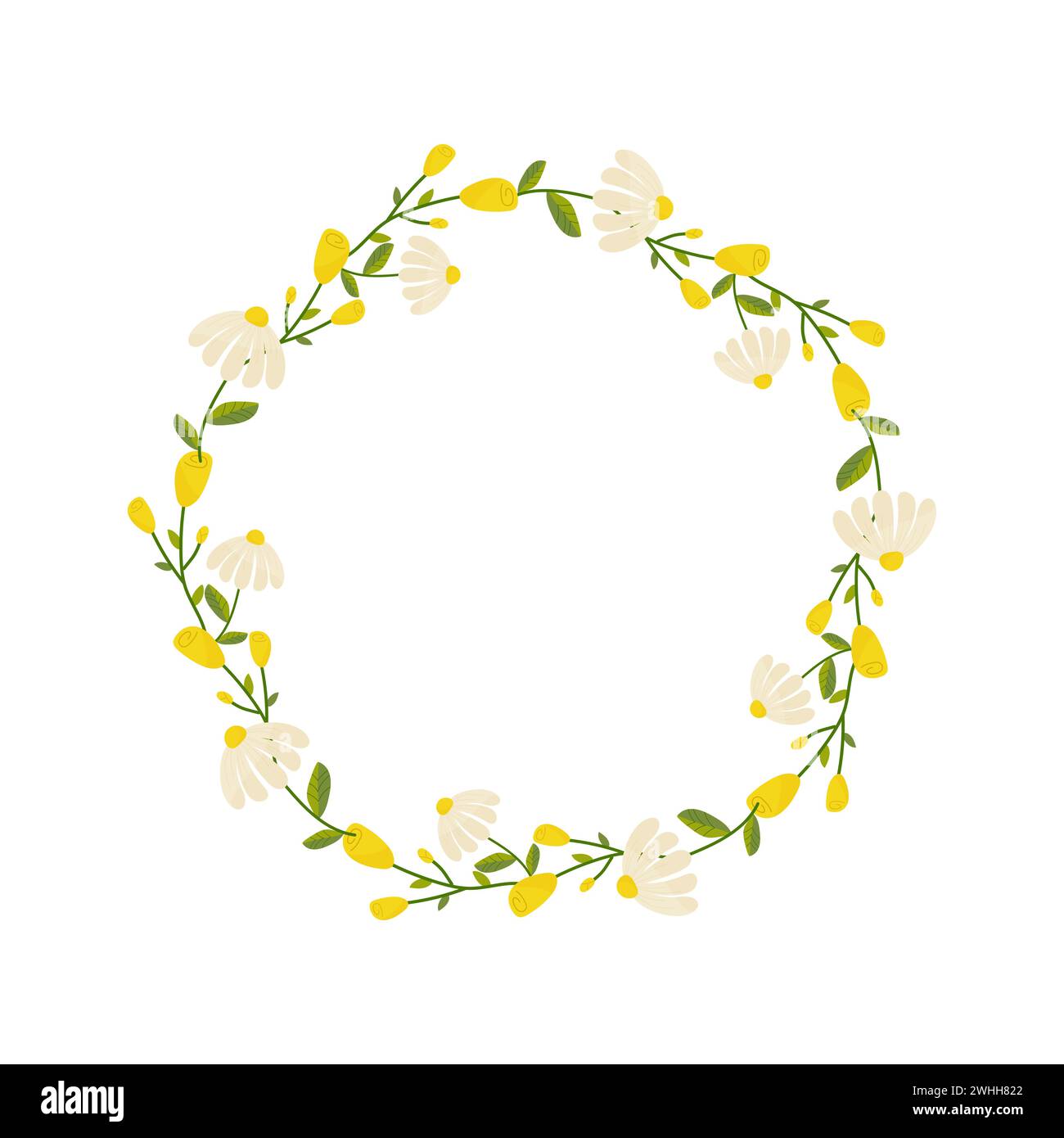 Floral round frame, ornament, spring . On white isolated background ...