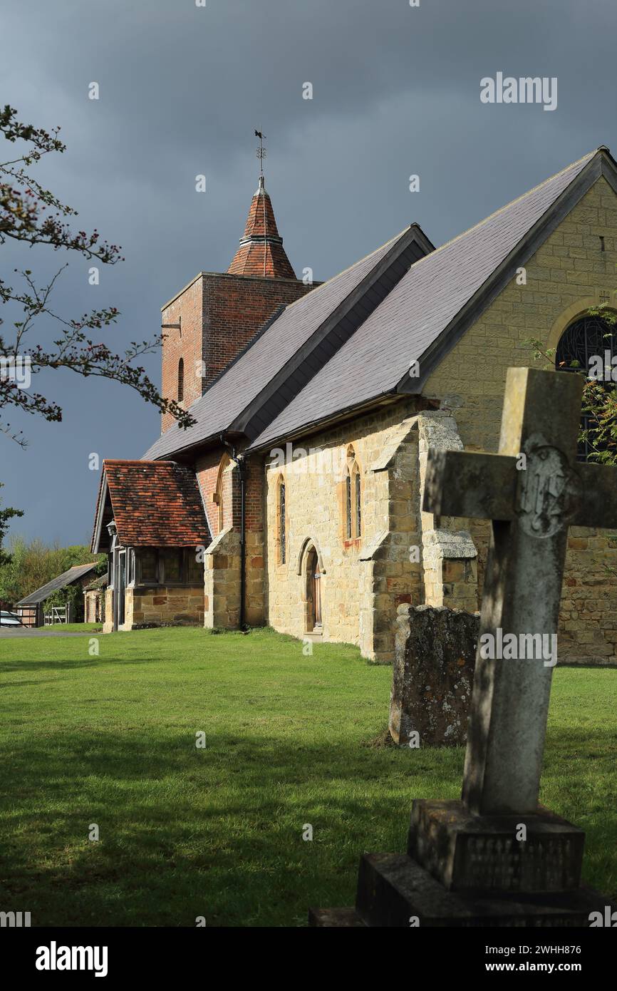 View through churchyard to All Saints Church, Tudeley, Tonbridge, Kent ...