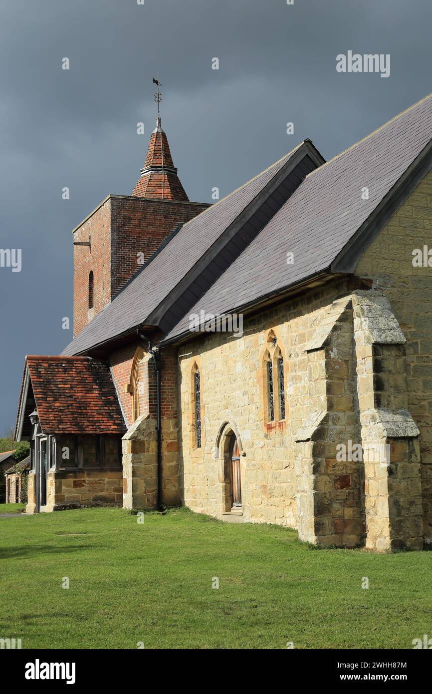 View through churchyard to All Saints Church, Tudeley, Tonbridge, Kent ...