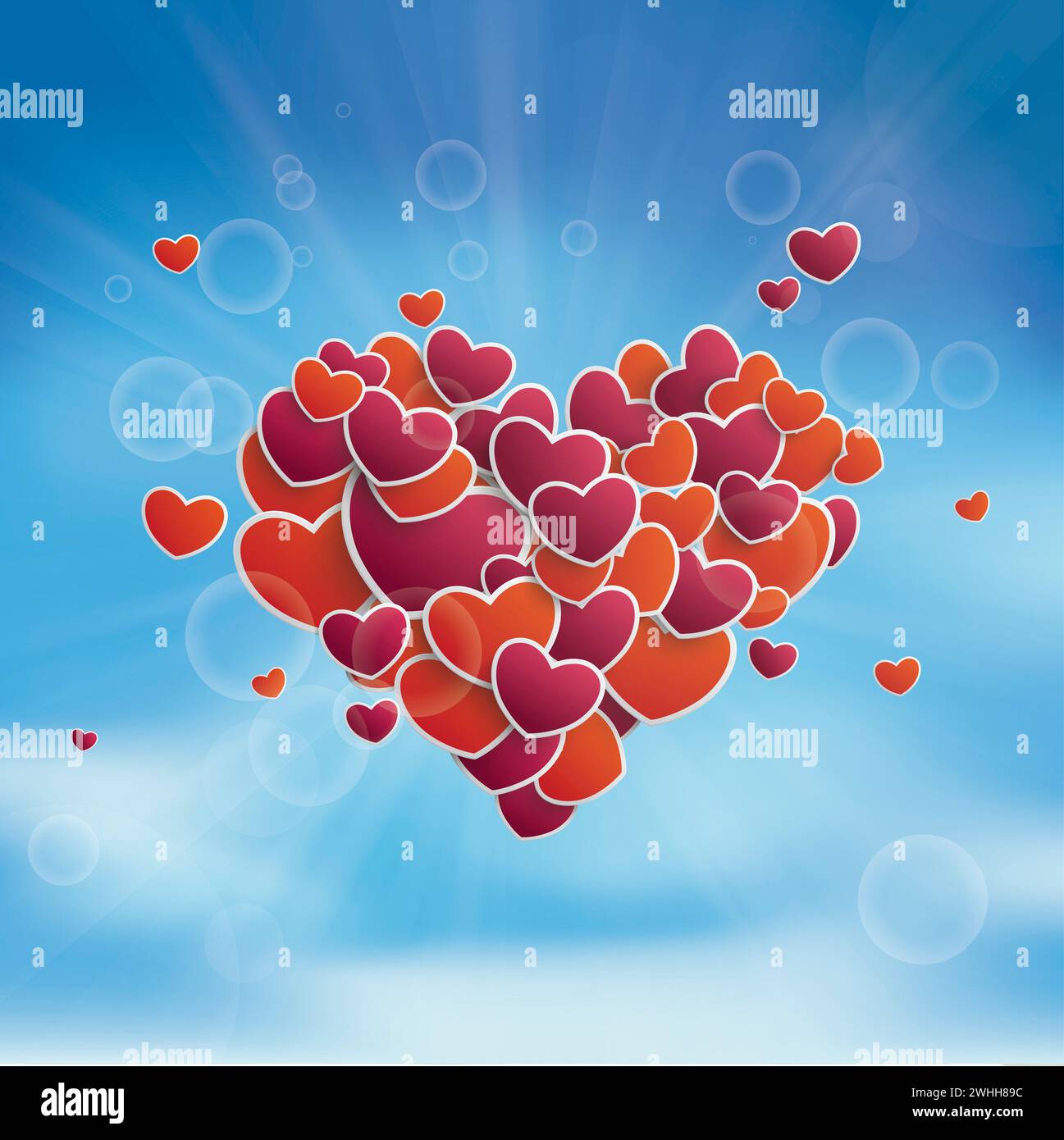 Flying hearts in the blue sky. Eps 10 vector file Stock Photo - Alamy