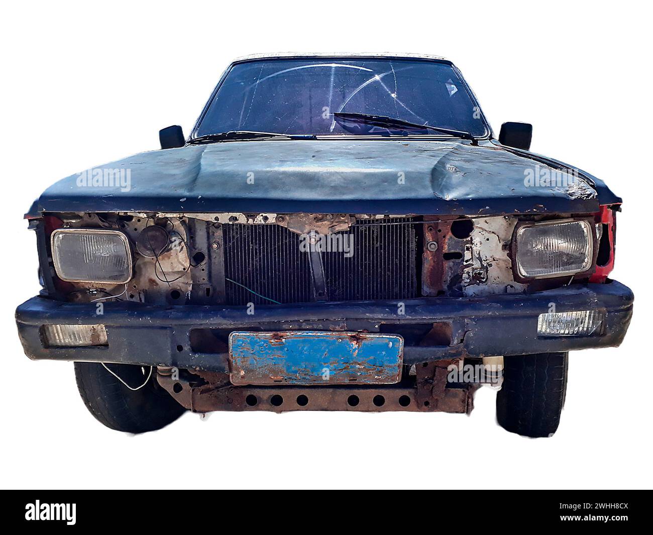Crashed car font view isolated photo Stock Photo - Alamy