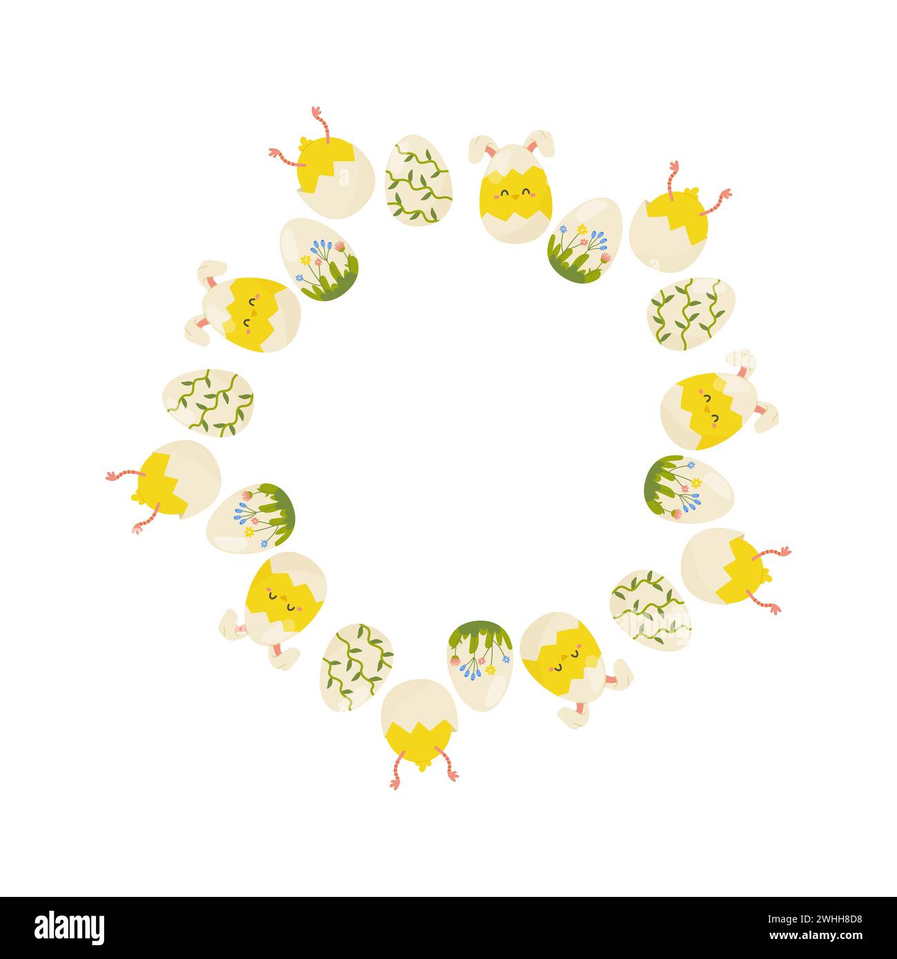 Easter eggs round frame, ornament, spring. On isolated background. For ...