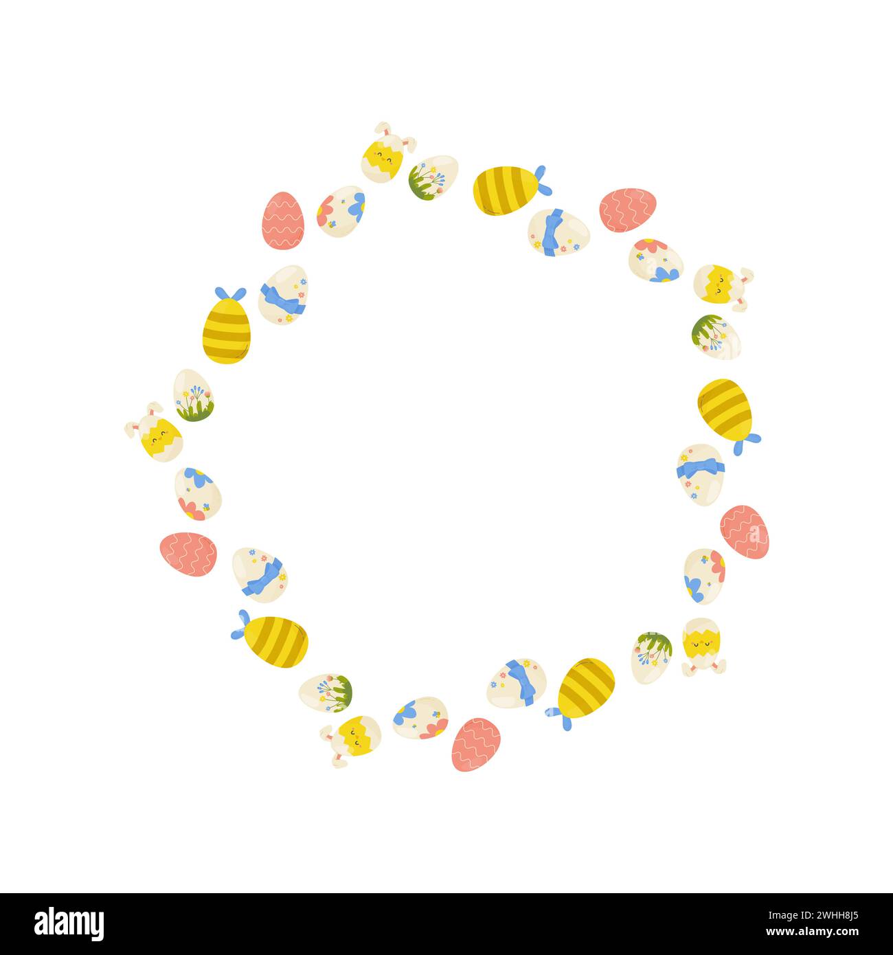 Easter eggs round frame, ornament, spring. On isolated background. For ...