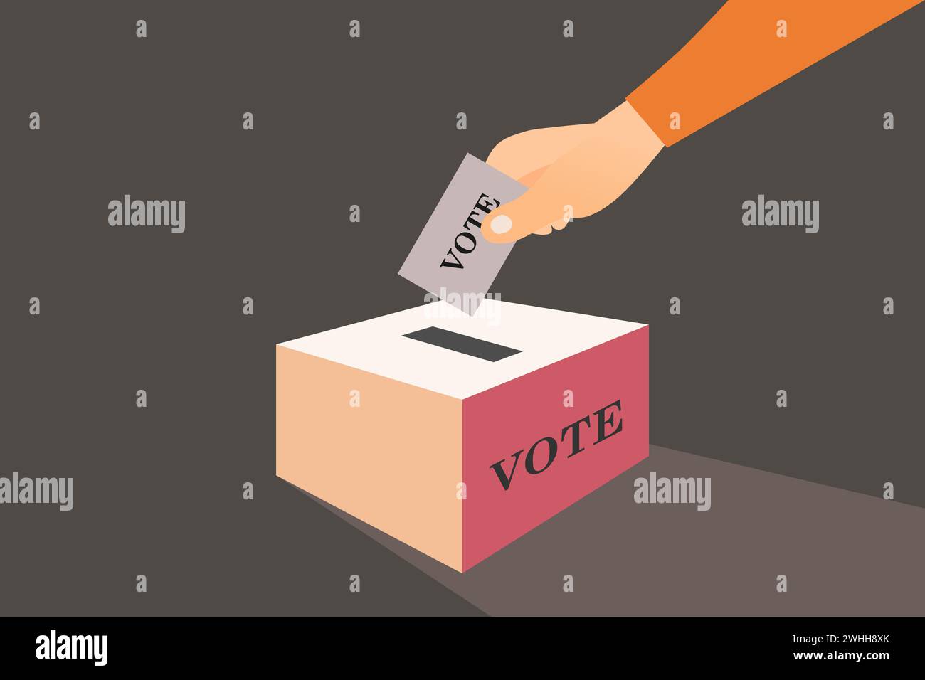 Hand holding ballot paper for election vote. Man Voter Putting Ballot Into Voting box. Vector ...