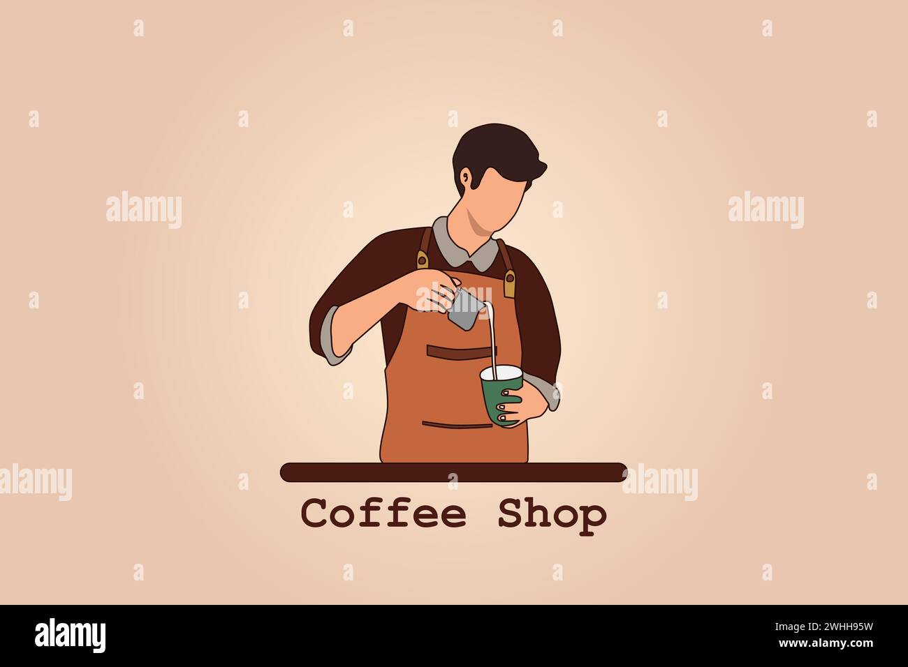 Male barista making coffee at coffee shop. Vector illustration Stock ...