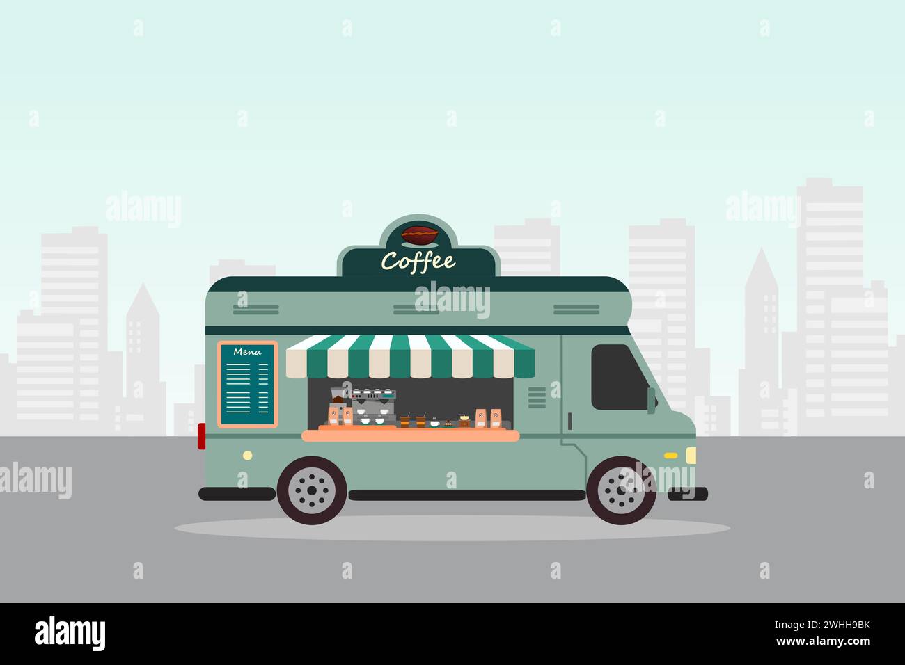 Coffee street food truck van. Coffee shop. Small business. Vector ...