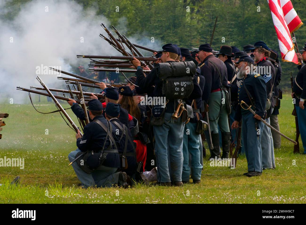 Battle re-enactment with flag, Civil War Re-enactment, Cheadle Lake ...