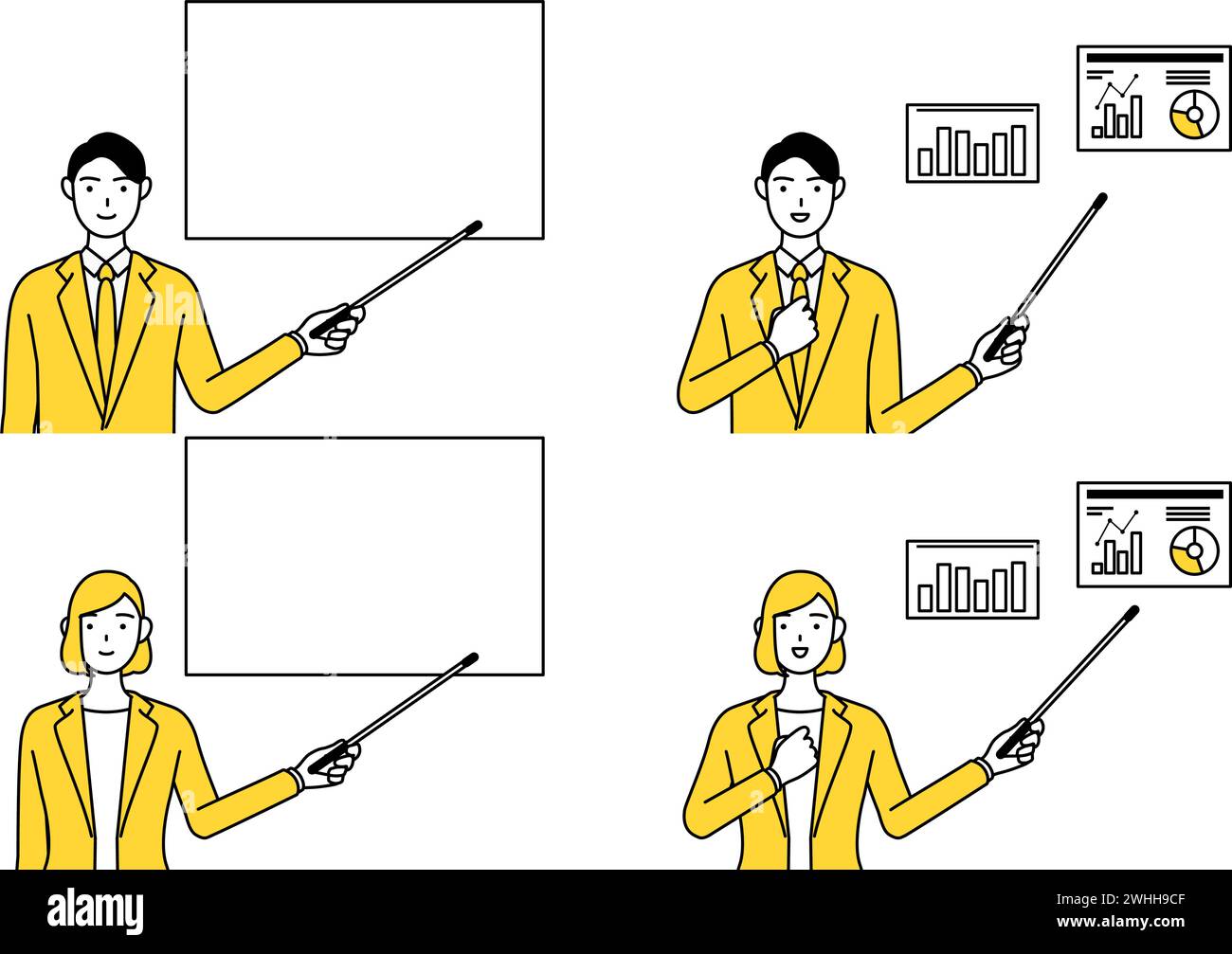 Simple line drawing illustration of a man and woman in suits, meeting ...