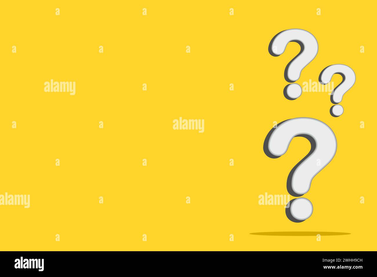 Three white question marks isolated on yellow background. Vector ...