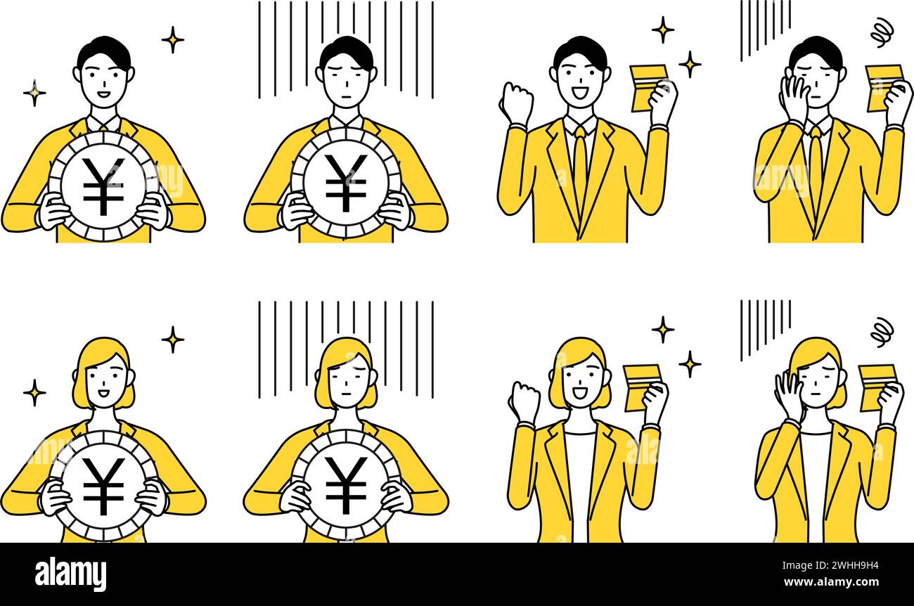 Simple line drawing illustration of a man and a woman in suits, a set ...