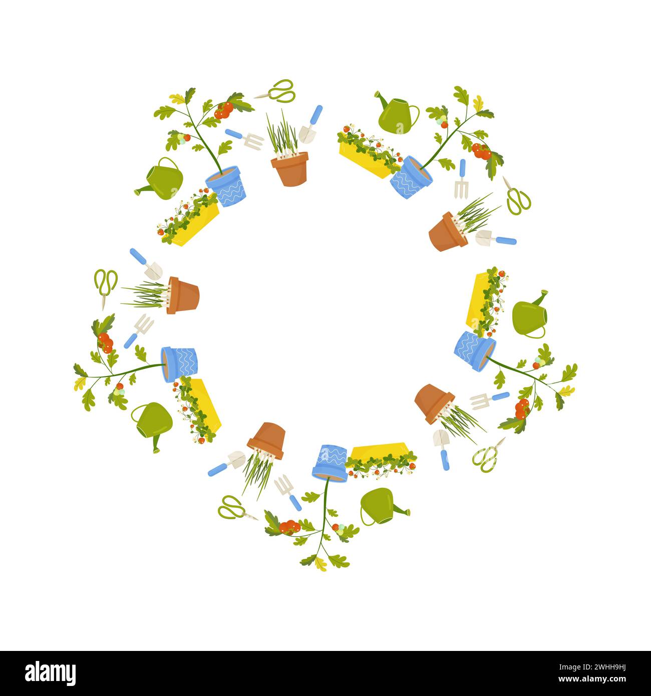 Garden round frame, ornament, spring. Planting plants, garden gnome ...