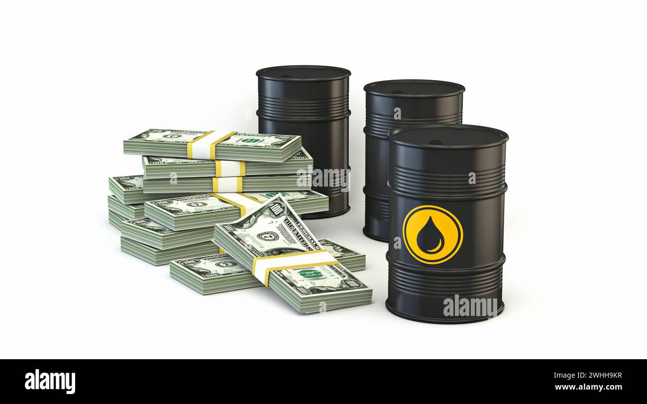Oil barrels and dollar money banknote 3D Stock Photo - Alamy