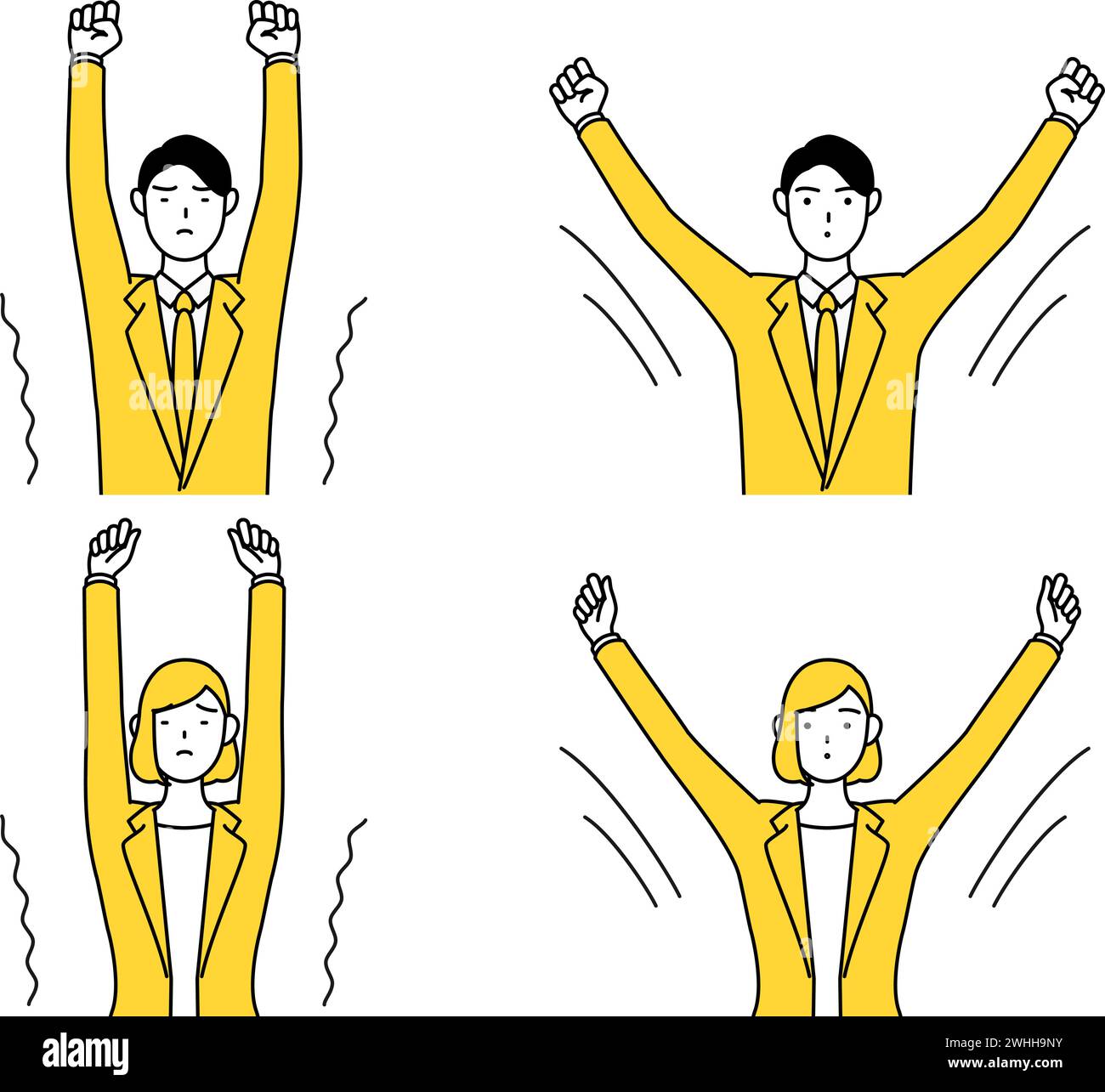 Simple Line Drawing Illustration Of Man And Woman In A Suit Stretching