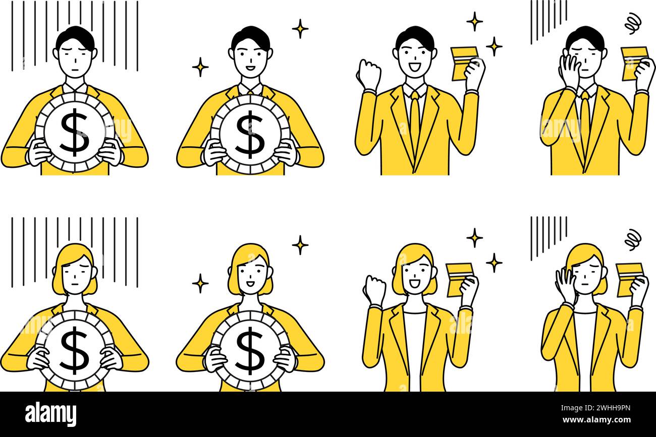 Simple line drawing illustration of a man and a woman in suits, a set ...