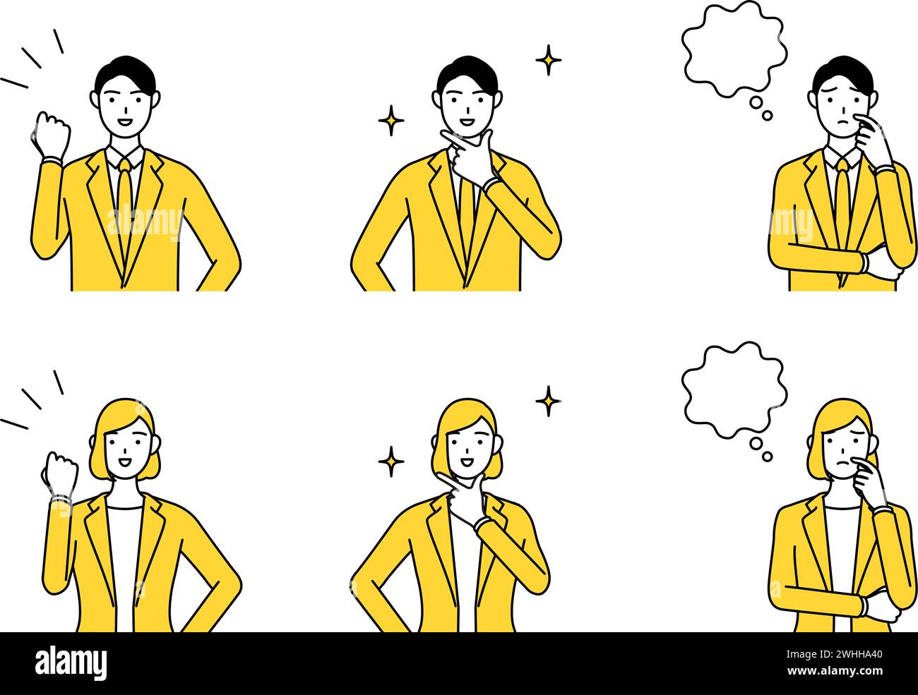 Simple line drawing illustration of a man and woman in suits, set of ...